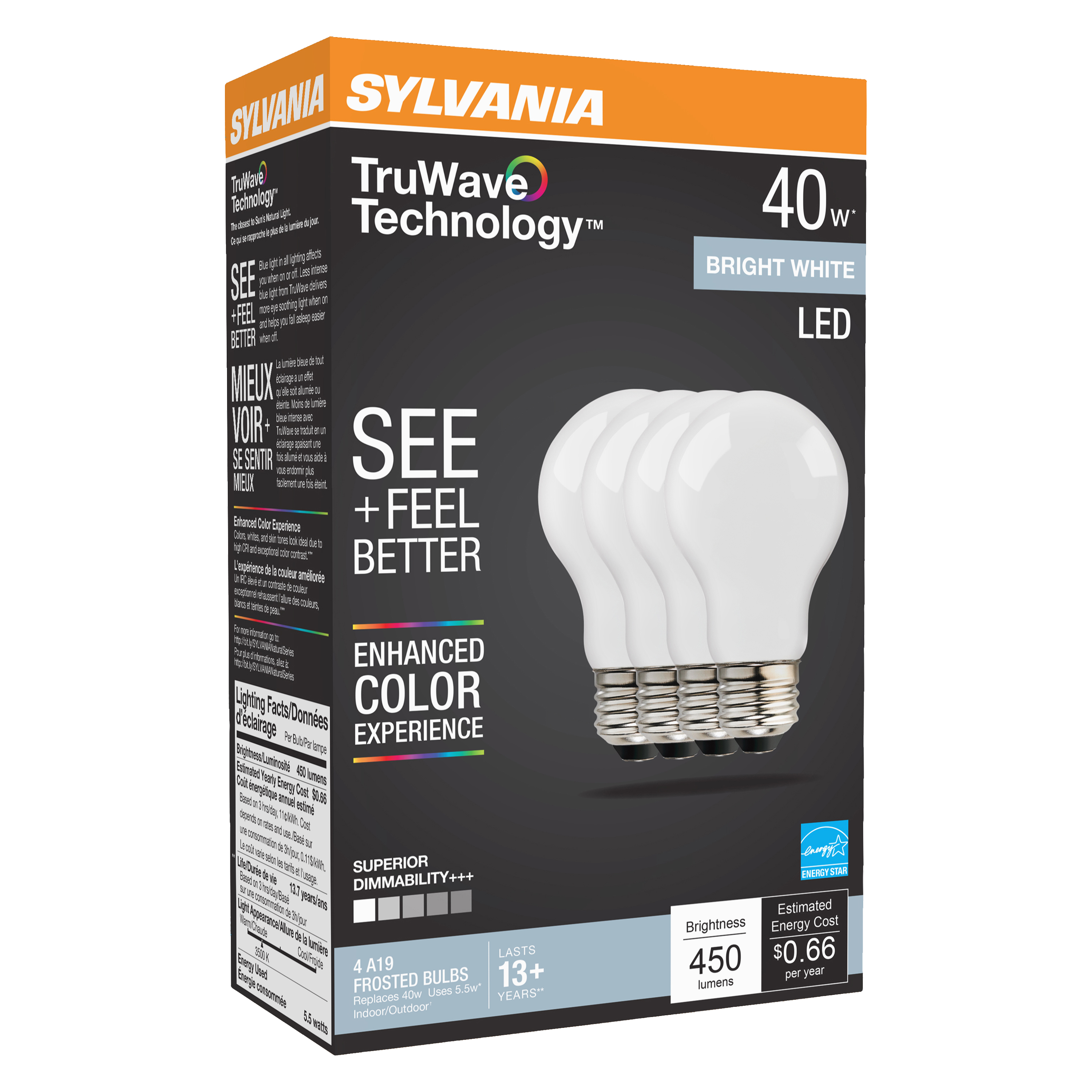 TruWave® A19 5W DIM FR 3500K 4PK | SYLVANIA TruWave® A19/A21 Lamps ...